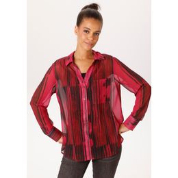 Aniston CASUAL Damen Hemdblusefuchsia, schwarz, bordeaux, Gr. 44, bedruckt, gemustert, gestreift, leicht transparent, Chiffon, Obermaterial: 100%