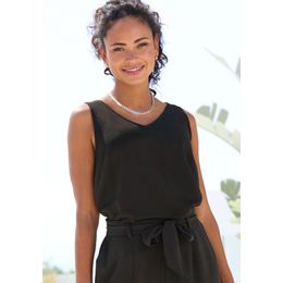 Vivance Damen Blusentop, schwarz, Gr. 44, unifarben, Web, Obermaterial: 100% Polyester, Blusen, mit V-Ausschnitt, Basic, Damentop