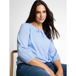 Tom Tailor PLUS Damen T-Shirt, blau, Gr. 50, gestreift, Single Jersey, Obermaterial: 67% Baumwolle, 33% Polyester, Shirts, mit elastischem B&uuml;ndchen