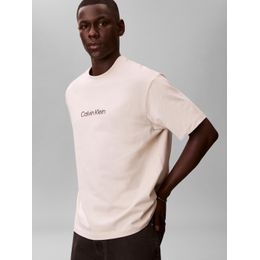 Calvin Klein Herren T-Shirt "SS RLXD STANDARD LOGO CREWNK TEE"oatmeal, Gr. S, unifarben, Single Jersey, Obermaterial: 100% Baumwolle, Shirts,