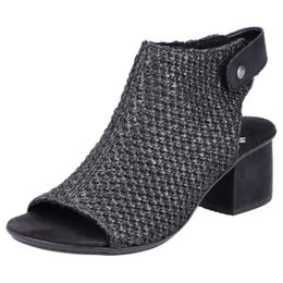 Rieker Damen Sandalette, Gr. 38, schwarz, Textil, Schuhe, Sommerschuh, Sandalette, Blockabsatz, in modischer Flecht-Optik