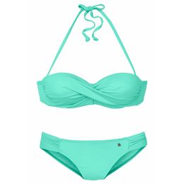 s.Oliver Damen B&uuml;gel-Bandeau-Bikini, blau, Gr. 34, unifarben, Recycling-Polyamid, Bikini-Sets, mit Raffung