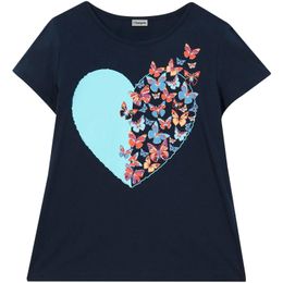 bonprix M&auml;dchen T-Shirt, blau, Gr. 176, bedruckt, unifarben, Jersey, Obermaterial: 100% Baumwolle, Shirts, Regular Fit, Kurzarm, aus Baumwolle, mit