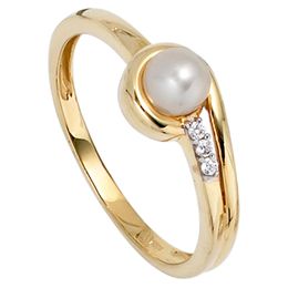 Jobo Damen Perlenring, 50, Gelbgold 333 Perlen, gold, Gelbgold 333, Perlen, Fingerringe, 333 Gold mit S&uuml;&szlig;wasser-Zuchtperle und Zirkonia