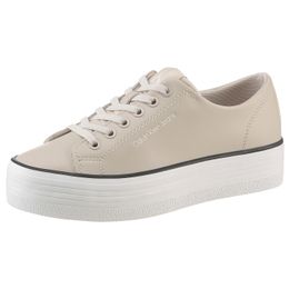 Damen Sneaker "BOLD VULC FLATF LOW LTH IN", Calvin Klein Jeans, Gr. 40, beige, Leder, unifarben mit Farbeinsatz, Schuhe, Halbschuh, Schn&uuml;rschuh,