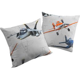 Dekokissen WIRTH, B:50cm L:50cm, grau, Polyester, Dekokissen_Sitzkissen_Kissenh&uuml;llen, "Planes Echo", Disney, Kissenh&uuml;lle ohne F&uuml;llung, 2 St&uuml;ck