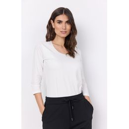 Rundhalsshirt soyaconcept "SC-PYLLE 175", Damen, Gr. S, sanftes wei&szlig;, Single Jersey, Obermaterial: 58% Baumwolle, 36% Polyester, 6% Elasthan, unifarben, figurumspielend normal, Rundhals, Shirts Rundhalsshirt
