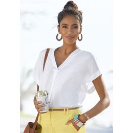Vivance Damen Kurzarmbluse, wei&szlig;, Gr. 44, unifarben, Web, Obermaterial: 100% Viskose, Blusen, in lockerem Schnitt, Damenbluse, casual, Business-Look