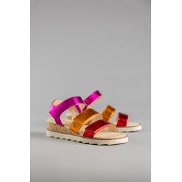 ANISTON SHOES Damen Keilsandalette, Gr. 36, pink, Lederimitat, metallic, Schuhe, Sandale, Sommerschuh, Klettschuh, Metallic-Optik