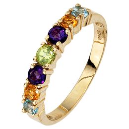 Jobo Damen Fingerring, 56, Gelbgold 333, gold, Gelbgold 333, Fingerringe, 333 Gold mit Amethyst Blautopas Citrin Peridot