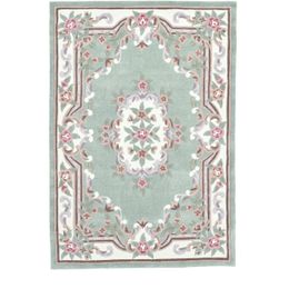 Teppich Theko, B:120cm H:14mm L:180cm, gr&uuml;n, Kunstfaser, Wohnzimmer, Teppiche, "Ming", handgefertigt, Pastell-Farben, florales Design, Wohnzimmer