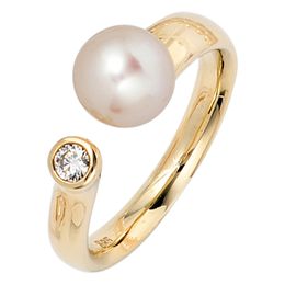 Jobo Damen Perlenring, 50, SI = kleine Einschl&uuml;sse, Diamanten Gelbgold 585 Perlen, gelb, Diamanten, Gelbgold 585, Perlen, Fingerringe, 585 Gold mit