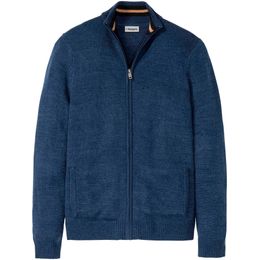 bonprix Herren Strickjacke "Feinstrickjacke", blau, Gr. 64, unifarben, Strick, Obermaterial: 100% Polyacryl, Strickjacken, mit Stehkragen, Regular