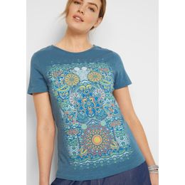 bonprix Damen T-Shirt "T-Shirt aus reiner Baumwolle", blau, Gr. 48, bedruckt, Jersey, Obermaterial: 100% Baumwolle, Shirts, Regular Fit, Kurzarm, aus