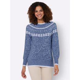 Casual Looks Damen Norwegerpullover "Pullover", blau, Gr. 42, gemustert, mehrfarbig, meliert, 60% Polyacryl, 40% Baumwolle, Pullover