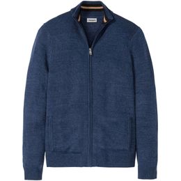 bonprix Herren Strickjacke "Feinstrickjacke", blau, Gr. 44, unifarben, Strick, Obermaterial: 100% Polyacryl, Strickjacken, mit Stehkragen, Regular