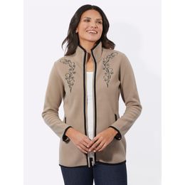 Classic Basics Damen Fleecejacke, beige, Gr. 44, gebl&uuml;mt, gemustert, mehrfarbig, 100% Polyester, Jacken