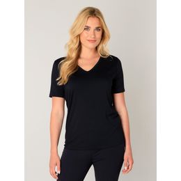 Base Level Damen T-Shirt "Yanic", blau, Gr. 48, unifarben, Single Jersey, Obermaterial: 96% Viskose, 4% Elasthan, Shirts, mit V-Ausschnitt