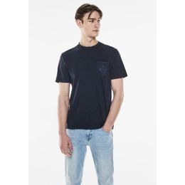 Street One MEN Herren T-Shirt, blau, Gr. M, unifarben, Web, 100% Baumwolle, Shirts, mit Brusttasche
