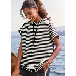 H.I.S. H.I.S Damen Kapuzenshirt, Gr. 44, schwarz, Sweatware, Obermaterial: 60% Baumwolle, 40% Polyester, gestreift, Shirts, mit Kordelzug und weitem