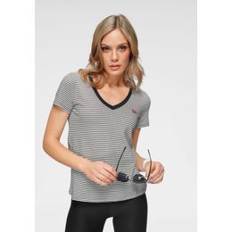 Levi's LEVI'S Damen V-Shirt "PERFECT VNECK", schwarz-wei&szlig;, Gr. L, gestreift, Single Jersey, Obermaterial: 100% Baumwolle, Shirts, mit