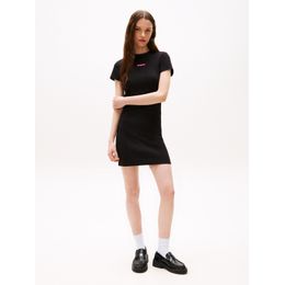 Tommy Jeans Damen Jerseykleid "TJW SCRIPT MINI RIB DRESS EXT", schwarz, Gr. XL, unifarben, Jersey, Obermaterial: 96% Baumwolle, 4% Elasthan, Kleider