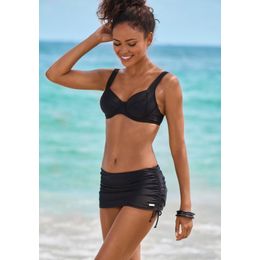 Lascana Damen Bade-Rock, schwarz, Gr. 44, unifarben, Recycling-Polyamid, Badehosen, mit seitlicher Raffung