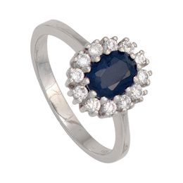 Jobo Damen Silberring, 60, Silber 925 (Sterlingsilber), silber, Silber 925 (Sterlingsilber), Fingerringe, 925 Silber mit Saphir und Zirkonia