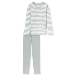 Schiesser Damen Schlafanzug "Casual Essentials", Gr. 42, silber, Single Jersey, Obermaterial: 100% Baumwolle, Homewear-Sets, Baumwolle, V-Ausschnitt,