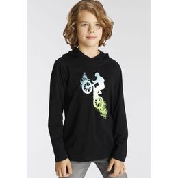 Kidsworld Jungen Kapuzenshirt "BIKER", schwarz, Gr. 164, bedruckt, Jersey, Obermaterial: 100% Baumwolle, Shirts, Langarm, sportlicher Stil, mit