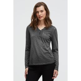 SOCCX Damen Langarmshirt, schwarz, Gr. XL, Glitzermuster, bedruckt, Single Jersey, Material: 100% Baumwolle, Shirts, mit Brusttasche