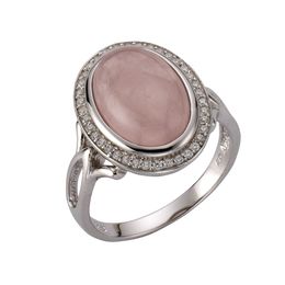 ZEEme Damen Fingerring "925 Sterling Silber rhodiniert mit echtem Rosenquarz Zirkonia", 052 (16,6), Silber 925 (Sterlingsilber), wei&szlig;, Silber 925