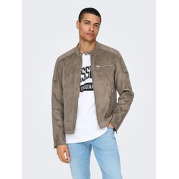 Only & Sons ONLY & SONS Herren Lederimitatjacke "ONSGUS FAUX SUEDE RACER JACKET OTW NOOS", gr&uuml;n, Gr. XXL, unifarben, Web, Obermaterial: 100% Polyester, Jacken