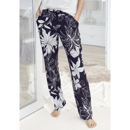 Lascana Damen Schlafhose, Gr. 32, bunt, Single Jersey, Obermaterial: 50% Baumwolle, 50% Viskose, gebl&uuml;mt, Hosen, mit floralem Druck