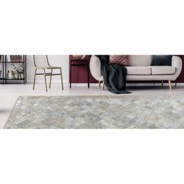 Lederteppich Kayoom, B:80cm H:8mm L:150cm, bunt, Kuhfell, Leder, Teppiche, "Lavish 210 - Fellteppich", 100% Rindsleder, Patchwork-Dessin, Wohnzimmer