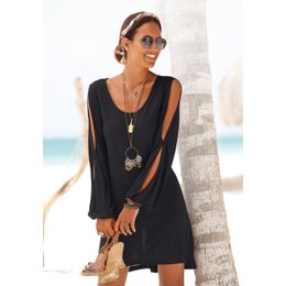 Lascana Damen Longshirt, schwarz, Gr. 36, unifarben, Jersey, Obermaterial: 100% Viskose, Shirts, mit Schlitzen an den &Auml;rmeln, Shirtkleid, Strandkleid