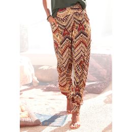 Lascana Damen Jerseyhose "aus luftig-leichter Viskose mit Ethnodruck", braun, Gr. 44, bedruckt, ethno, Jersey, Obermaterial: 100% Viskose, Hosen, mit