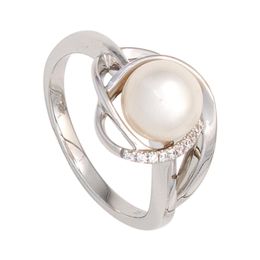 Jobo Damen Diamantring, 58, P1 = bei 10-facher Vergr&ouml;&szlig;erung erkennbare Einschl&uuml;sse, Diamanten Perlen Wei&szlig;gold 585, wei&szlig;, Diamanten, Perlen, Wei&szlig;gold