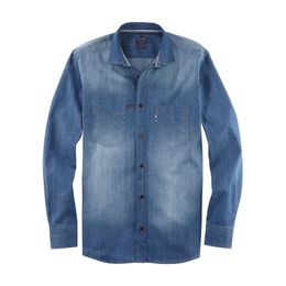 OLYMP Herren Jeanshemd "Casual Kentkragen", blau, Gr. XL, Denim/Jeans, Obermaterial: 100% Baumwolle, Hemden, Modern Fit, Kentkragen