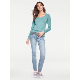 Damen Rundhalspullover "Rundhals-Pullover", blau, Gr. 40, Linea Tesini BY HEINE, unifarben, 100% Baumwolle, Pullover