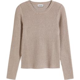 bonprix Damen Strickpullover, grau, Gr. 40, Glanzfaden, unifarben, Rippstrick, Obermaterial: 38% Viskose, 37% Polyester, 16% Polyamid, 9%