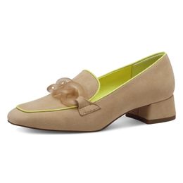 Tamaris Damen Pumps, Gr. 39, beige, Ziegenleder, mehrfarbig, Schuhe, Blockabsatz, Abendschuh, Festtagsschuh mit Zierkette