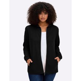 sheego Damen Shirtjacke "Sweatjacke", schwarz, Gr. 56, unifarben, 50% Baumwolle, 50% Polyester, Shirts