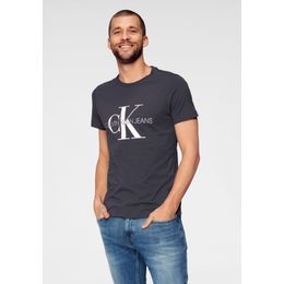 Herren T-Shirt "ICONIC MONOGRAM SLIM TEE", blau, Gr. S, Calvin Klein Jeans, bedruckt, Jersey, Obermaterial: 100% Baumwolle, Shirts, mit gro&szlig;em