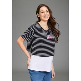 Neun Monate Damen Umstandsshirt "Umstands-T-Shirt mit Unterziehtop, Praktisch auch beim Stillen", schwarz-wei&szlig;, Gr. 36, geringelt, Single Jersey,