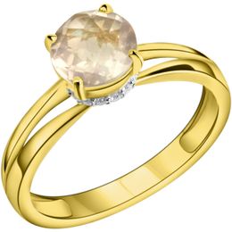 Firetti Damen Goldring "Schmuck Geschenk Gold 375 Fingerring Ring", 52, Gelbgold 375, 3mm, rosa, Gelbgold 375, Fingerringe, mit Rosenquarz, Zirkonia