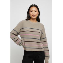 Strickpullover Only "ONLIBI LS STRIPE O-NECK CC KNT", Damen, Gr. M, fossil stripes:mel, ombre, decadent, carmine mel, thin, Strick, Obermaterial: 50% Viskose, 27% Nylon, 23% Polyester, gestreift, regular fit normal, Rundhals, Pullover Strickpullover