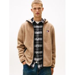 Tommy Jeans "TJM REG BADGE TEDDY ZIP TRU EXT" mit Kapuze Freizeitjacke, &Uuml;bergangsjacke, Teddyjacke mit Logopatch