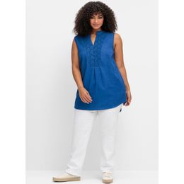 Damen Blusentop, blau, Gr. 48, sheego by Joe Browns, unifarben, 50% Viskose, 37% Baumwolle, 13% Leinen, Blusen