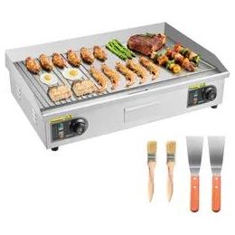 VEVOR Gewerbliche Elektrische Grillplatte 4400 W, Tischgrillplatte 725x400 mm Grillfl&auml;che, 50&ndash;300 &deg;C, Elektrogrill, halb Gerillt, halb Glatt, mit 2 Spateln und 2 B&uuml;rsten, f&uuml;r Steaks Pfannkuchen
